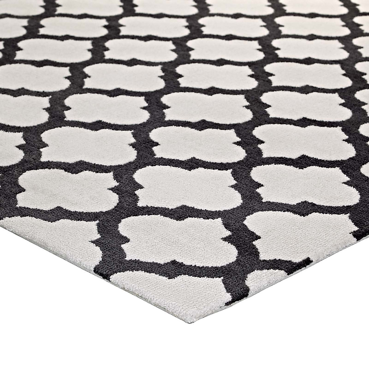 Modway Lida Moroccan Trellis 8x10 Area Rug With Lattice Design in Ivory and Charcoal