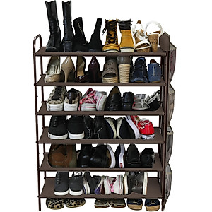 Simple Houseware 6-Tier Shoe Rack Storage Organizer w/Side Hanging Bag, Bronze