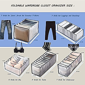 Haster 5pcs Foldable Wardrobe Closet Organizers, Portable Visible Grid Storage Box Washable Storage Containers Clothing Storage Bins for Underwear, Socks, Scarves, Leggings, Skirts, T-shirts, Jeans