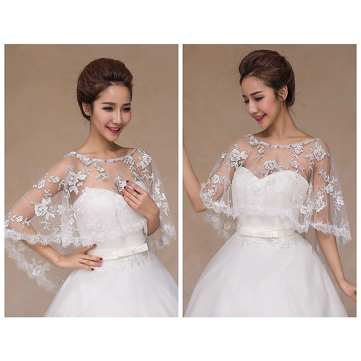 Ayliss Women Lace Wedding Shawls Wrap Bridal Embroidered Shrug Bolero Cape Shoulder Covers Up Evening Prom Party Dress (White #1)