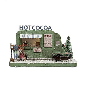 Creative Co-Op XS3653 Paper Hot Cocoa Truck in Winter Scene with Glitter and LED Light, Multicolor (Batteries Included), Multi