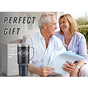 Onebttl Retirement Gifts for Men, Retirement Tumbler for Men 40oz Insulated Travel Cup with Handle, Retired Gifts for Dad, Grandpa, Friends, CoWorker (Black, Officially)