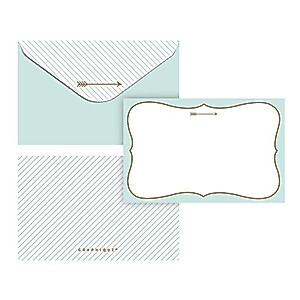 Graphique Mint and Gold Flat Notes – Note Card Stationery with Stylish, Soft Teal Border and Printed Gold Arrow, 50 Note Cards and Matching Envelopes for Thank You Notes, Invitations, Gifts and More, 5.625" x 3.5"