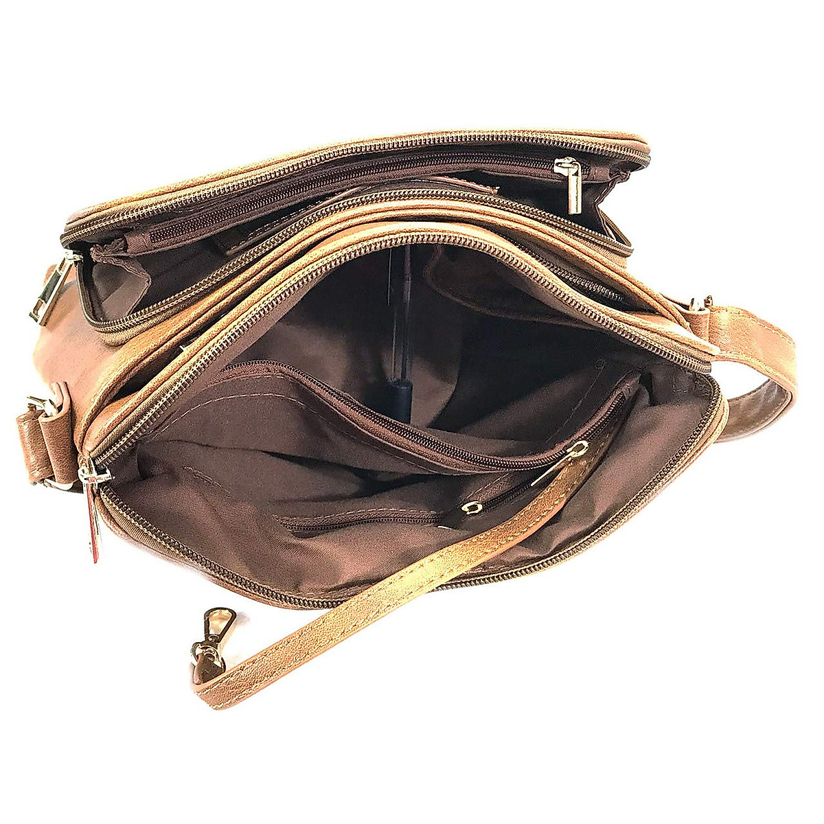 Zzfab Small Multi-pocket Faux Soft Leather Cross Body Purse with Side Organizer Brown