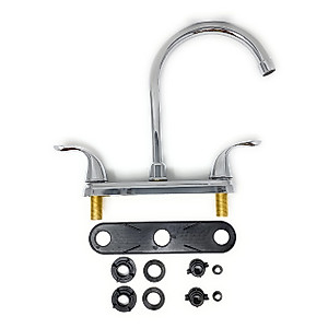 Chromed Surface 8" Two-Handle Tall Stainless Steel Spout Kitchen Faucet [925LF8] ADA, 8-Inch Center Hole Metal Body HI Rise Spout NO Lead