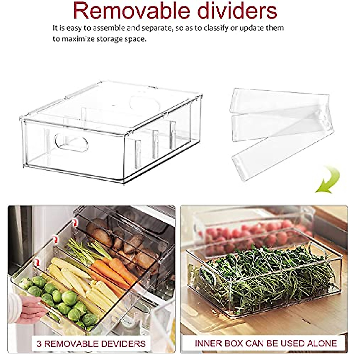 3 Pack Refrigerator Organizer Bins with Pull-out Drawer, Large Stackable Fridge Drawer Organizer Set with Handle, BPA-free Drawable Clear Storage Cases for Freezer, Cabinet, Kitchen, Pantry Organization