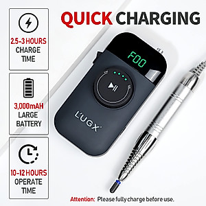 L&#039;UGX Nail Drill 35000RPM Professional Brushless Electric Nail Drill Machine, Rechargeable Cordless Nail Efile for Acrylic Gel Nails, 8Pcs Nail Drill Bits, Low Noise Low Vibration