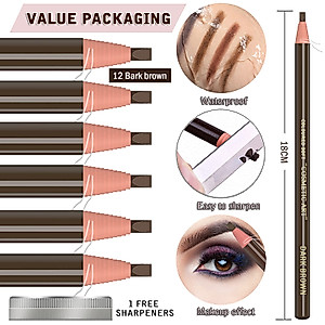 12 Piece Dark Brown Colour Waterproof Eyebrows Pencil Tattoo Makeup And Microblading Supplies Kit-Permanent Eye Brow Liners In Waterproof Eyebrow Pencils Peel - Brow Pencil Set For Marking(Dark Brown)