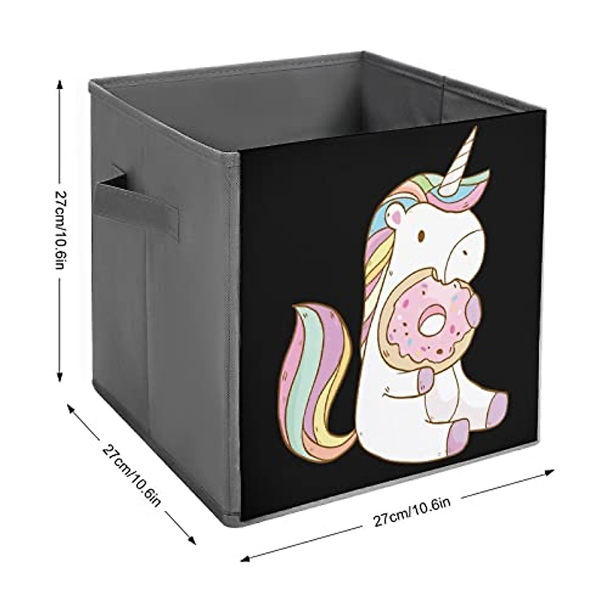 Unicorn Eating Delicious Donuts Foldable Storage Bins Printd Fabric Cube Baskets Boxes with Handles for Clothes Toys, 11x11x11