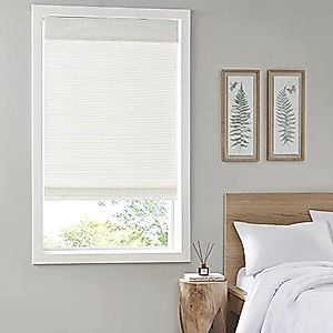 Madison Park Alden 100% Bamboo Cordless Roman Shades-Woven Wooden Privacy Panel, Light Filtering Easy Installation Window Blind Treatment, Bedroom, Living Room Decor, 27" W x 64" L, White