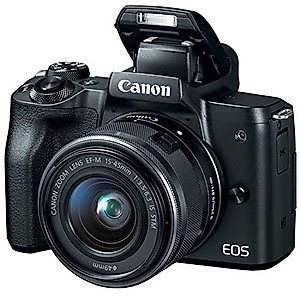 Canon EOS M50 Mirrorless Digital Camera Video Kit with 15-45mm Zoom Lens + Shot-Gun Microphone 6 + LED Always on Light+ 128GB Card, Gripod, Case, and More (18pc Video Bundle)