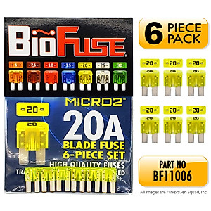 BioFuse Micro2 APT ATR 6-Piece 20A Automotive Car Fuses (Set of 6 Micro 2 Blade Fuses) Transparent and Clearly Marked