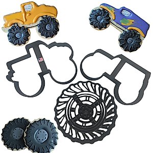 MONSTER TRUCK COOKIE CUTTERS Monster Truck Overland And Off Road Four Wheel Drive (4WD) With Big Oversized Large Wheel Tire Cookie Cutters Made In The USA (3 Pack)
