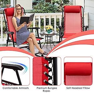 Goplus Folding Rocking Chair, Zero Gravity Rocking Camping Chair with Pillow & Armrests, Folding Lounge Rocker for Outdoor Beach Poolside Yard Garden Indoor (Set of 2, Red)