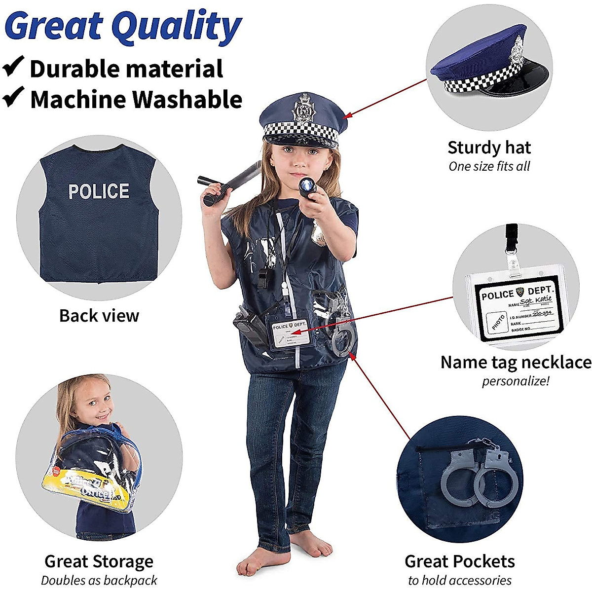 Born Toys Police Costume For Kids & Police Toys For Kids Ages 3-7