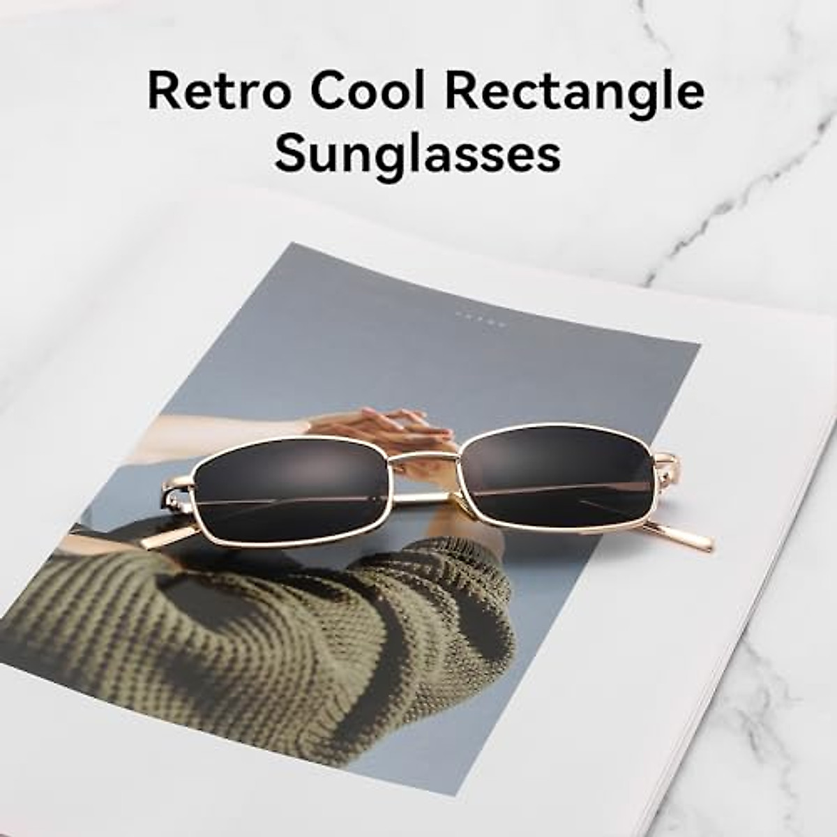 Dollger Retro Rectangle Sunglasses for Women Men Square Narrow Hip Hop Small Frame Sun Glasses