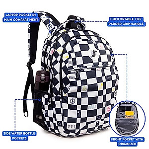 J World New York Cornelia School Backpack for Kids. Cute Womens Laptop Bookbag, Icon Checkers, One Size