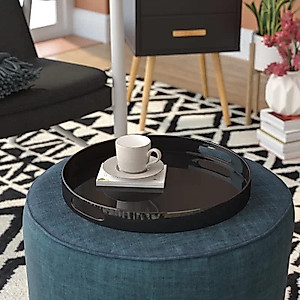 10 Strawberry Street 13.5" Lacquer Round Serving Tray with handles, Black