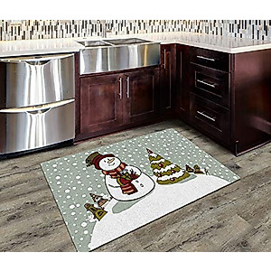 Brumlow MILLS Snowman Washable Festive Christmas Snow Scene Indoor or Outdoor Holiday Area Rug for Living or Dining Room, Bedroom Carpet and Kitchen Runner Rug, 30" x 46", Snow Christmas Tree