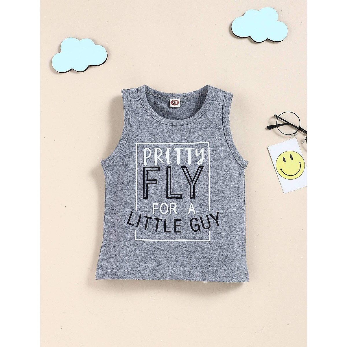 Crazyme Toddler Baby Boy Clothes Outfits Sleeveless Tops Striped Shorts Summer Baby Boys Clothes Set (Grey, 18-24 Months)