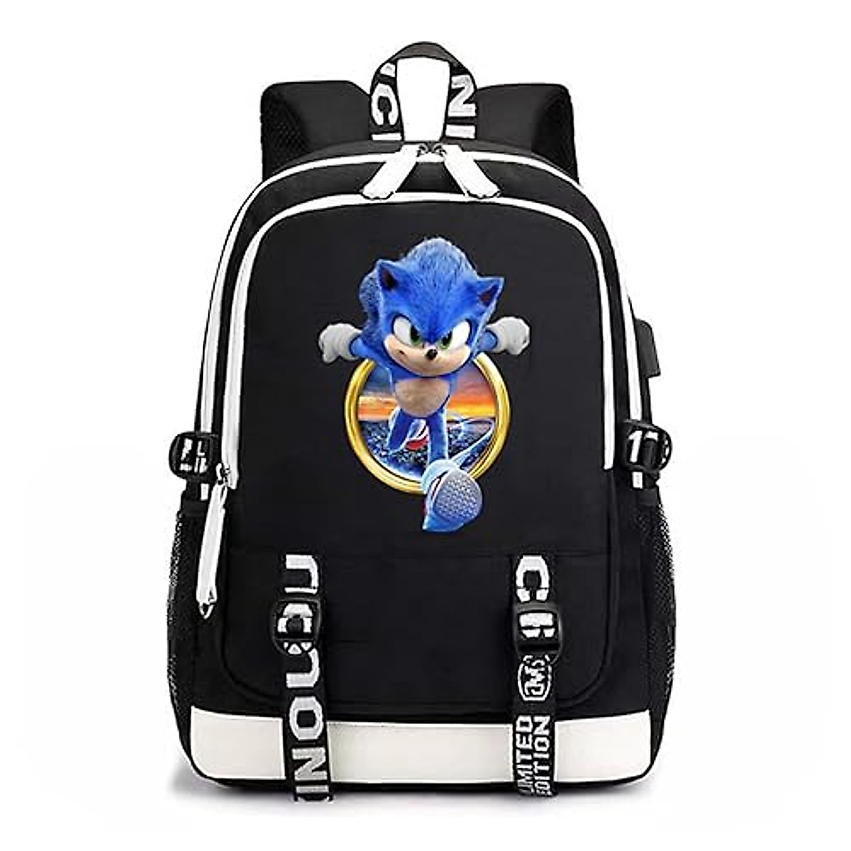 XinShuoBay Anime Backpack Laptop Bag With USB Port Large Casual Daypack 15.6 Inch Computer for Anime Fans (Black white 1)