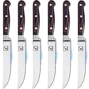 imarku Steak Knives, Steak Knives Set of 6, Premium Japanese Stainless Steel Steak Knife Set, Super Sharp Serrated Steak Knife with Pakkawood Handles and Gift Box