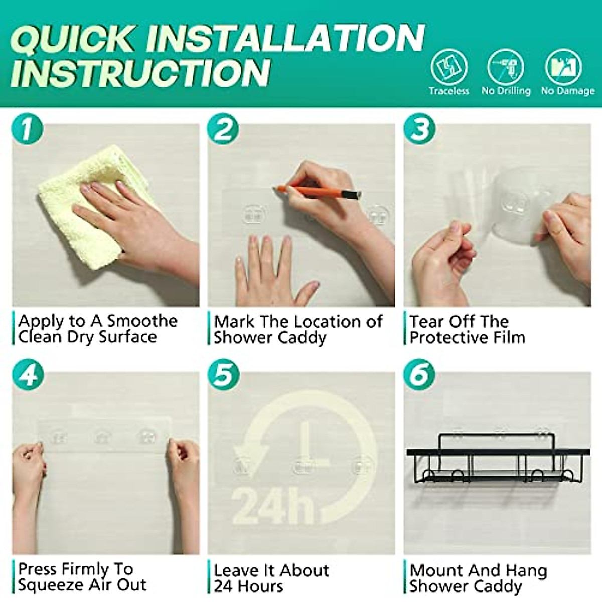 Shower Caddy Bathroom Organizer 3-Pack Adhesive Shower Shelves Rustproof Shower Shelf for Inside Shower Storage with Soap Holder and Adhesives