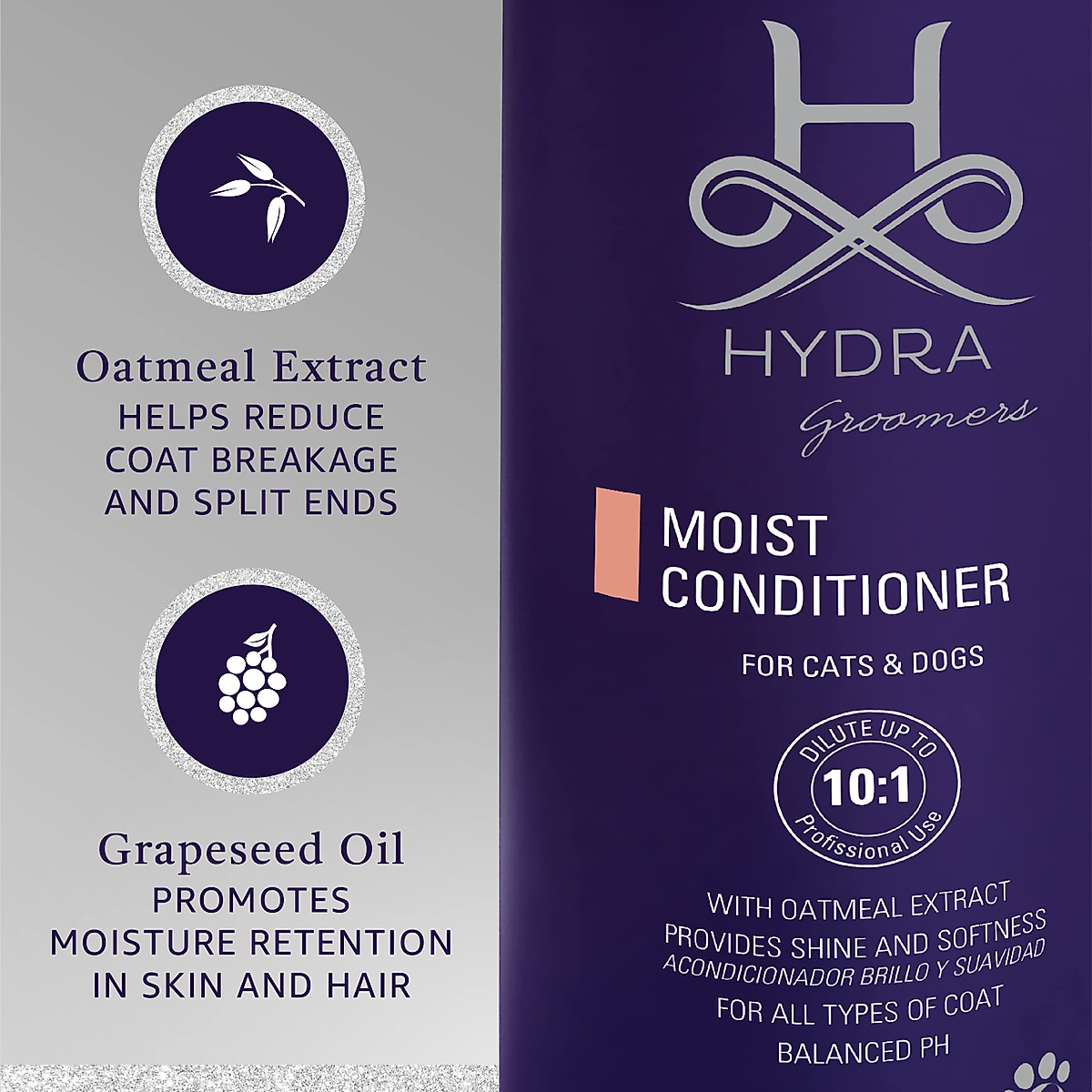 Hydra Professional Moisturizing Dog Conditioner, Oatmeal Hair Conditioner for Dogs and Cats, Suitable for All Breeds and Coat Types, Promotes Shine