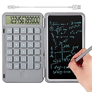Hion Calculators,12-Digit Large Display Rechargeable Pocket Office Desktop Calculator with Erasable Wiriting Tablet,Mute Basic Desk Calculators with Doodle Pad for Student Home School,Grey