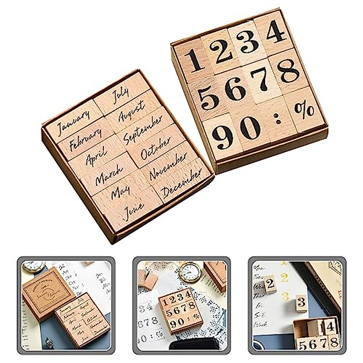Operitacx Office Decor 24Pcs Month Stamp Decorative Stamp DIY Diary Stamp Journal Monthly Stamp Journal Wooden Stamp Wood Decor