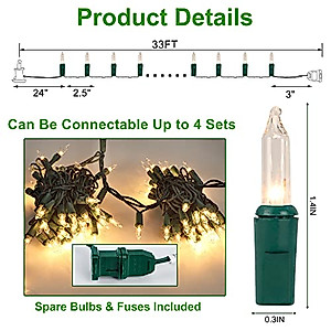 WATERGLIDE Christmas String Lights, 150 Lights 120V UL Certified Incandescent Clear Mini Green Wire Fairy Light, Xmas Tree Lights for Patio Wreath Garland Garden Outdoor Indoor Decoration