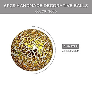 v2croft 2.4 in Decorative Orbs Glass Balls Set of 6,Mosaic Sphere Globe for Whole Housewares,Wedding/Birthday,Bowls,Vases Dining Table Centerpieces (Gold)