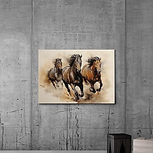 Majestic Black Stallion Galloping In The Clouds, Black Horse On Salt Flats, Canvas Print, Black Horse Print, Black Horse Wall Art