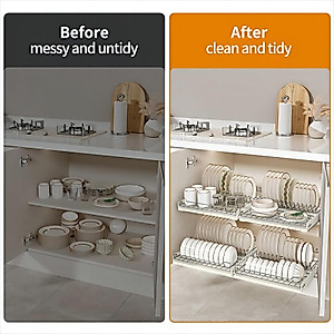 Pull out Cabinet Organizer Fixed with Adhesive Nano Film, Heavy Duty Sliding Basket Organizer Drawer, Pull Out Drawer for Kitchen Under Sink Organizer, Pantry, Bathroom,1 Pack