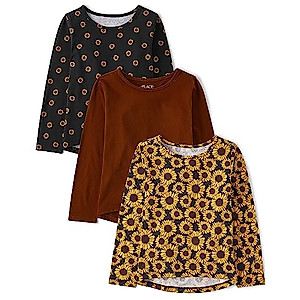 The Children's Place,Long Sleeve Knit Fashion Shirt 3-Pack,Mini Sunflower_Black | Tossed Sunflower_Black_Hot Spice,Medium (7/8)
