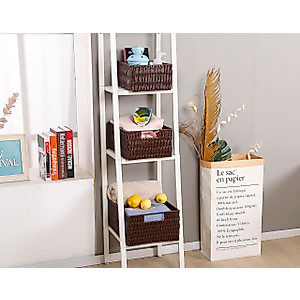 Elevon Handmade Storage Basket Set of 3, Plastic Wicker Baskets for Organizing with Handles, Storage Bins for Home Kitchen Countertop, Shelf Organizer, Waterproof, Coffee