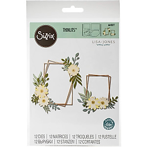 Sizzix Thinlits Die Set 12 Pack Geo Floral Frame by Lisa Jones, Multicolor