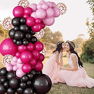 Black Pink Rose Red Balloon Arch Kit-106 Pcs Roes Red Pink Black Confetti Balloons for Girls Women Oh La La Baby Shower Birthday Paris Theme Party Supplies