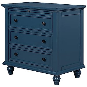 Knocbel 3-Drawer Nightstand with Pull-Out Tray, Wooden Bedside Night Stand Sofa Side End Table with Legs, 110lbs Weight Capacity, 28.1" H x 28" W x 16.9" D (Blue)