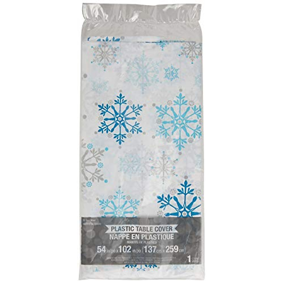 Creative Converting All Over Print Plastic Table cover, 54 x 102", Snowflake Swirls