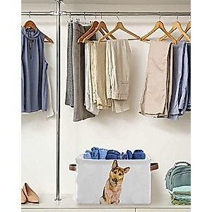 Dog Lover Decor Storage Bins Large Foldable Storage Baskets for Shelves, Waterproof Storage Boxes with Handles for Closet Cabinet Living Room Laundry - German Shepherd Illustrations White Backdrop