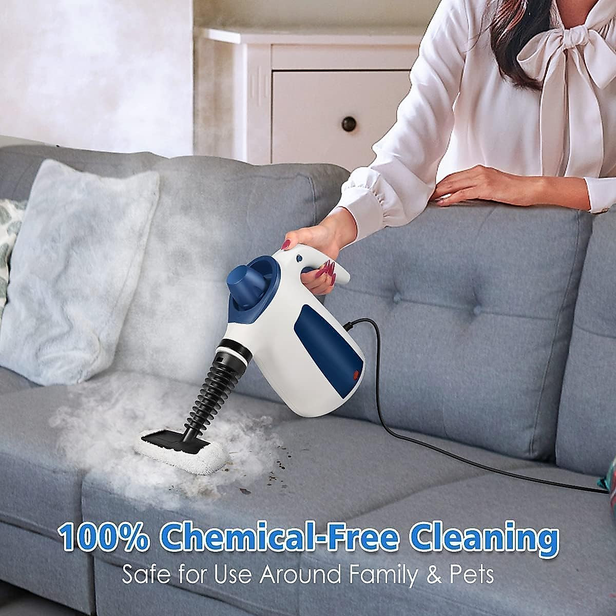 Handheld Steam Cleaner, Pressurized Steam Cleaner Fast Heating Time with Safety Lock and 9 Accessory, Multi-Surface Steam Cleaner with Chemical Free for Home Use, Upholstery, Car, Floor and Tile