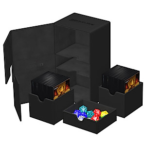 Ultimate Guard Flip 'n' Tray 200+, Deck Case for 200 Double-Sleeved TCG Cards + Dice Tray, Black, Independent Magnetic Closure & Microfiber Lining