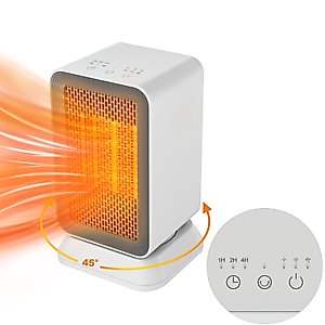 AIDENOEY Space Heater with 3 Modes，1000W Energy Efficient Quiet Mini Portable Heater, 45°PTC Ceramic Fast Heater with Timer & Auto Shut Off Function for Office Home Indoor Use (White)