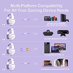 Gaming Headset with Microphone for Pc, Xbox One Series X/s, Ps4, Ps5, Switch, Stereo Wired Noise Cancelling Over-Ear Headphones with Mic, RGB, for Computer, Laptop, Mac, Nintendo, Gamer (Purple)