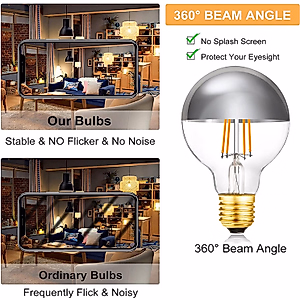 XININSUN Dimmable Half Chrome Light Bulb,6W (60W Eqv.), Anti Glare LED Light Bulbs,G25 Globe Light Bulbs,E26 G80 Silver Dipped Bulb for Bathroom, Vanity, Mirror,2700K Warm White,4Pcs