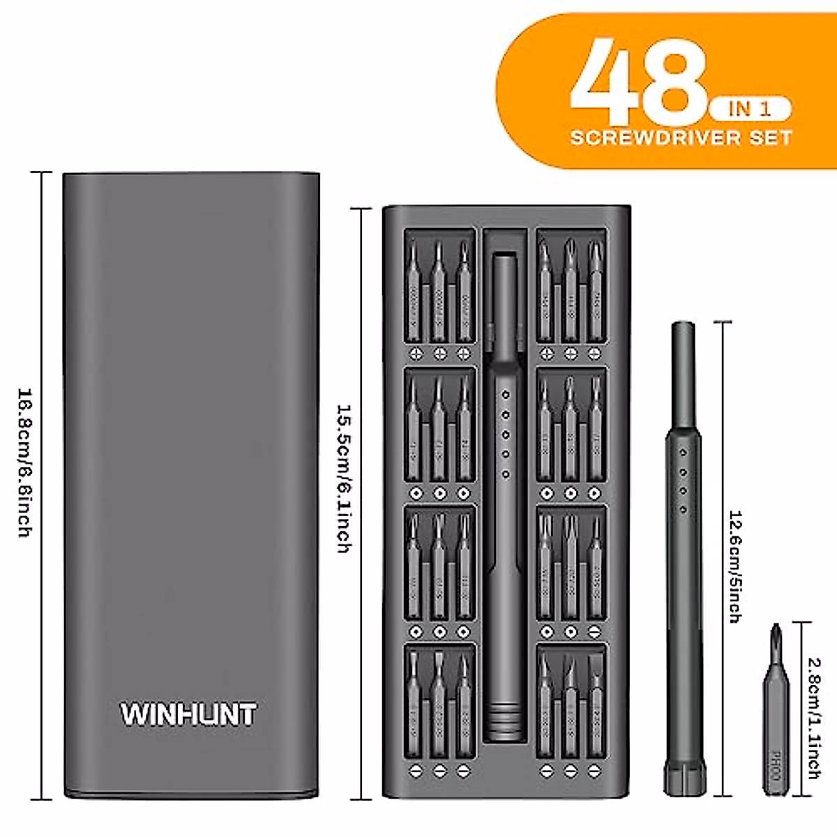 WINHUNT 48 in 1 Mini Precision Screwdriver Set, Small Screwdriver Torx Bit Set Magnetic, Eyeglass Repair Kit with Phillips Head, Small Screwdriver for Electronics/PC/Watch/Xbox