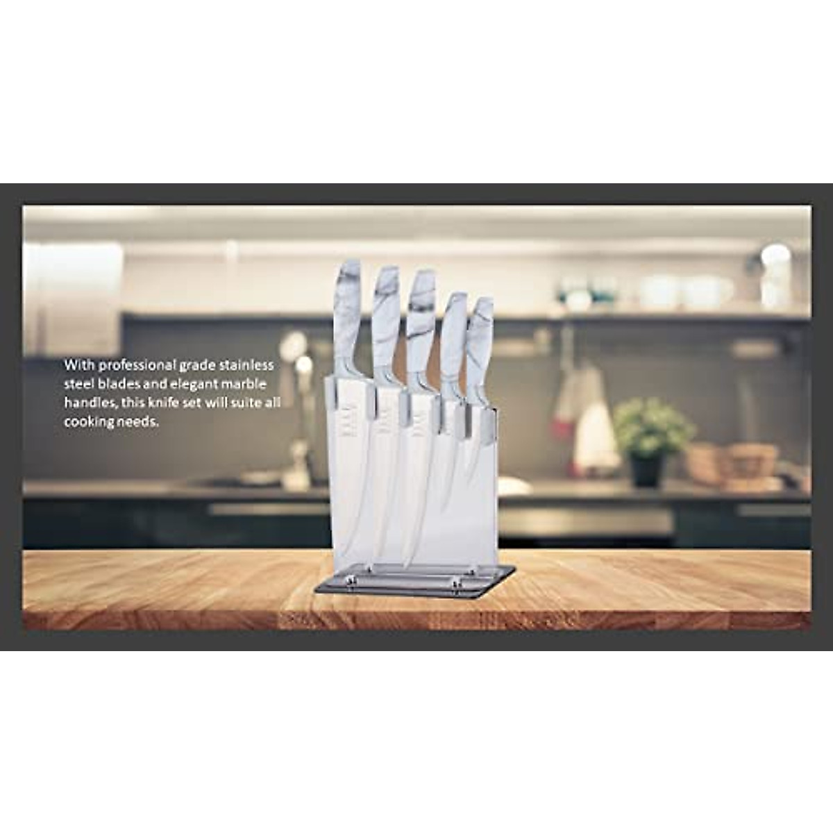 Elle Decor 5-Piece Professional Kitchen Knife Set with Block and Marble Handles