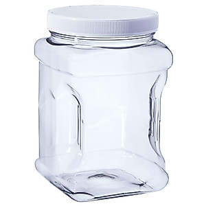 Hudson Exchange 1/2 Gallon Plastic Grip Jar with Cap (6 Pack), Food Grade BPA Free PET, Clear