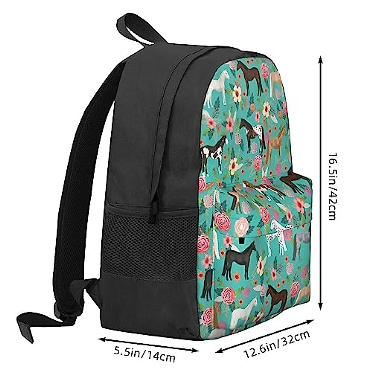 JASMODER Horse Floral Laptop Backpack Hiking Travel Daypack For Men Women And Youth